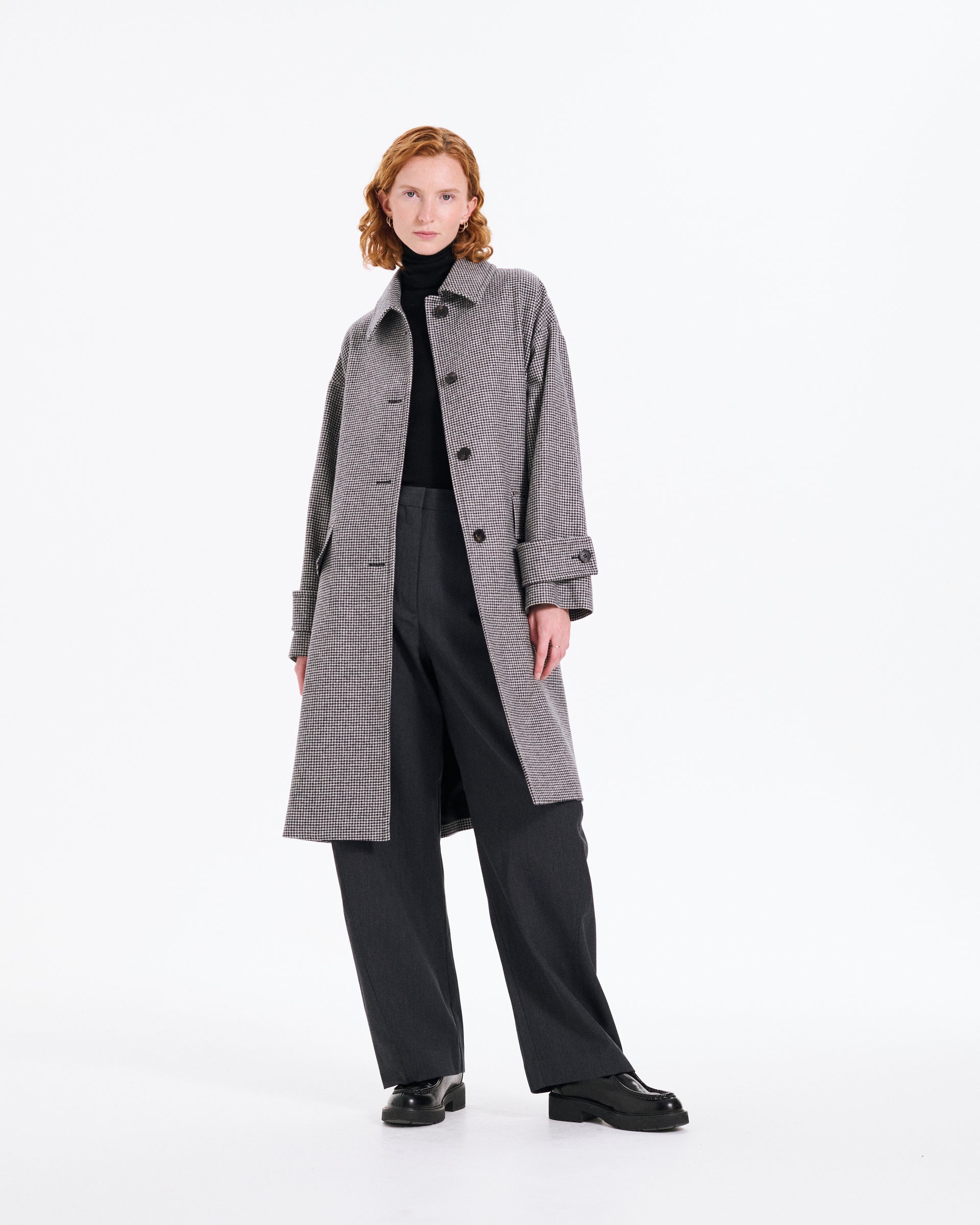 HUMBIE LONG SL - ウール ハウンドトゥースコート – Mackintosh